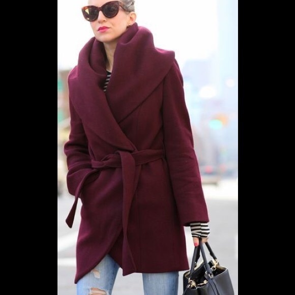 T Tahari | Jackets & Coats | Marla Wrap Collar Coat In Burgundy | Poshmark